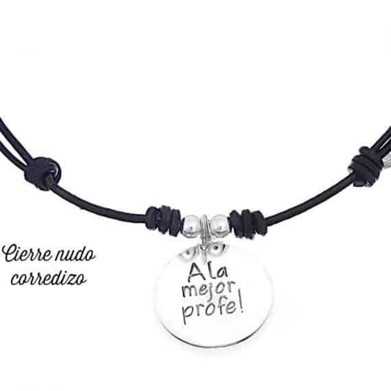 Collar personalizado cuero negro corredizo Profesora 🥇 Cuchicuchi joyas ...